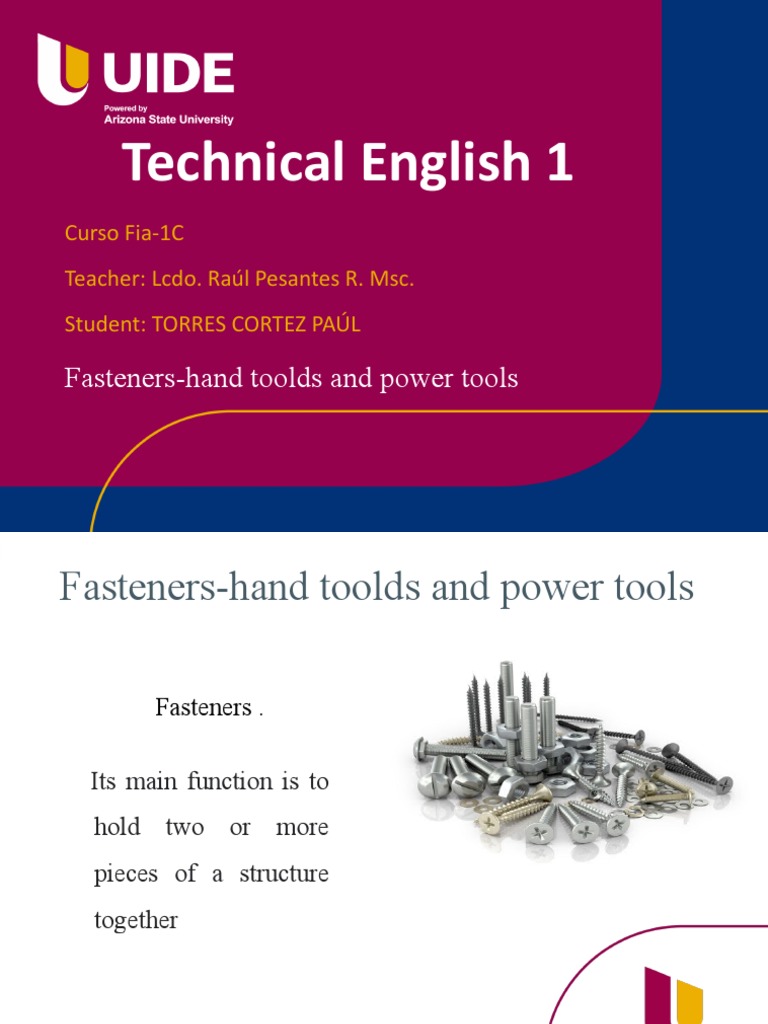 Technical English 1: Fasteners-Hand Toolds and Power Tools | PDF ...