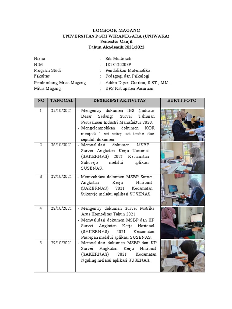 Logbook Magang Siti di BPS Pasuruan | PDF | Teknologi & Rekayasa
