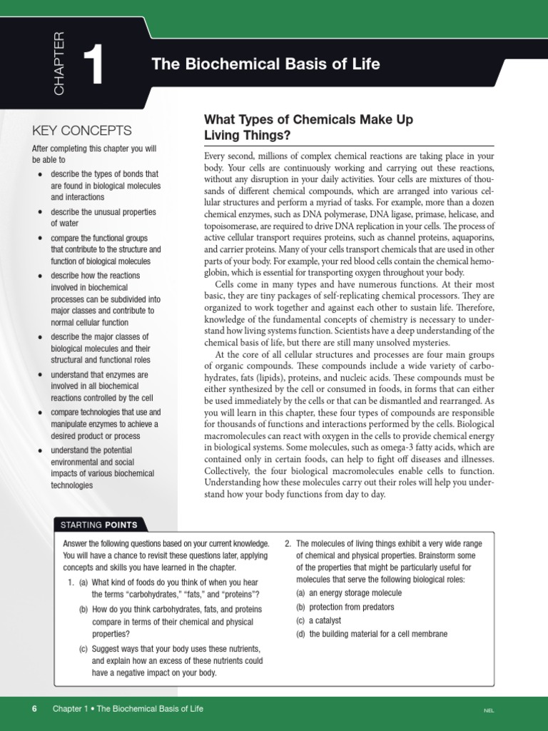 The Biochemical Basis of Life: Key Concepts | PDF | Biochemistry ...