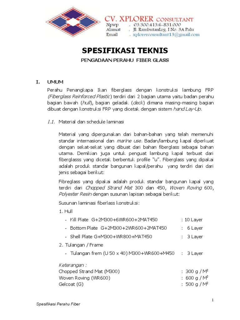 Spesifikasi Perahu Fiberglass | PDF