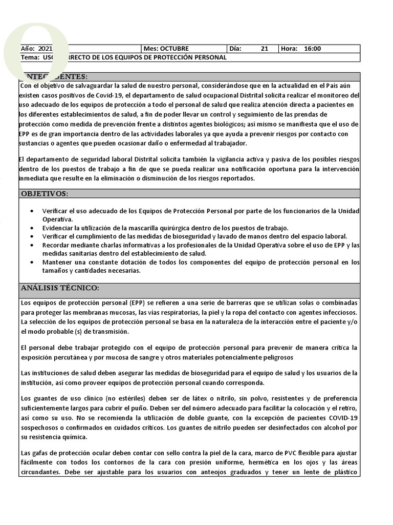 Informe Supervision de Epp | PDF | Seguridad y salud ocupacional | Medicina CLINICA