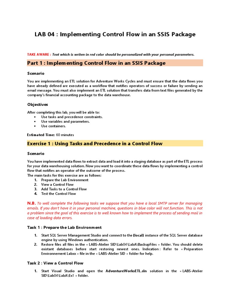 LAB04-Implementing Control Flow in An SSIS Package | PDF | Microsoft ...