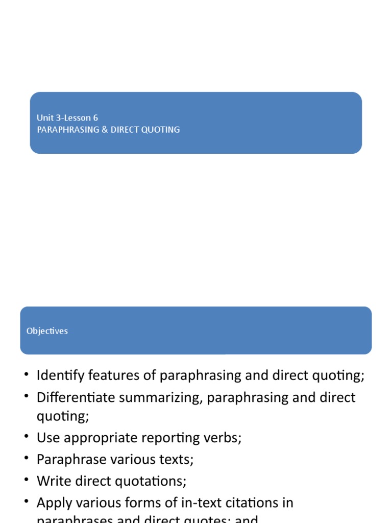 Unit 3-Lesson 6-Paraphrasing-Direct Quoting | PDF | Word | Microfinance