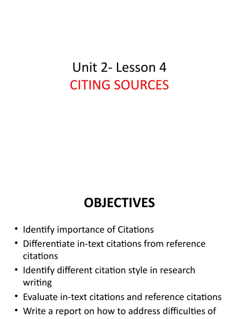 Unit 2 - Lesson 4-Citing Sources | PDF | Citation | Apa Style