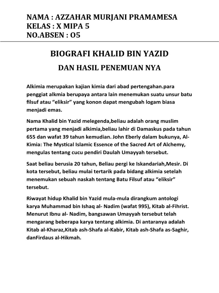 Biografi Khalid Bin Yazid | PDF | Agama & Spiritualitas | Klasik