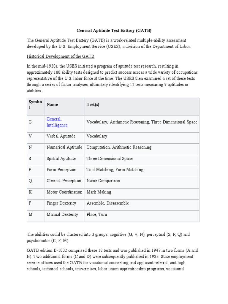 A Comprehensive Overview of the General Aptitude Test Battery and its ...