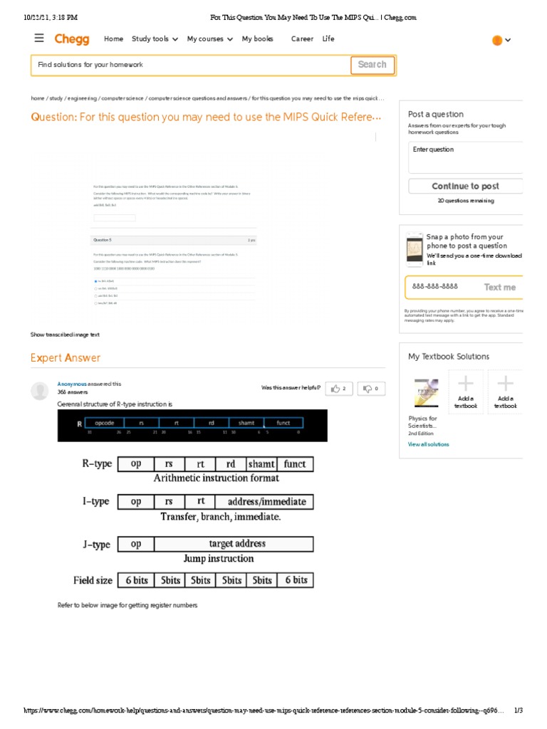 Question: For This Question You May Need To Use The MIPS Quick Refere | PDF | Computing ...