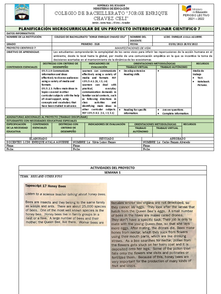 Proyect.7 Cientifico Primero1 2 Ingles | PDF
