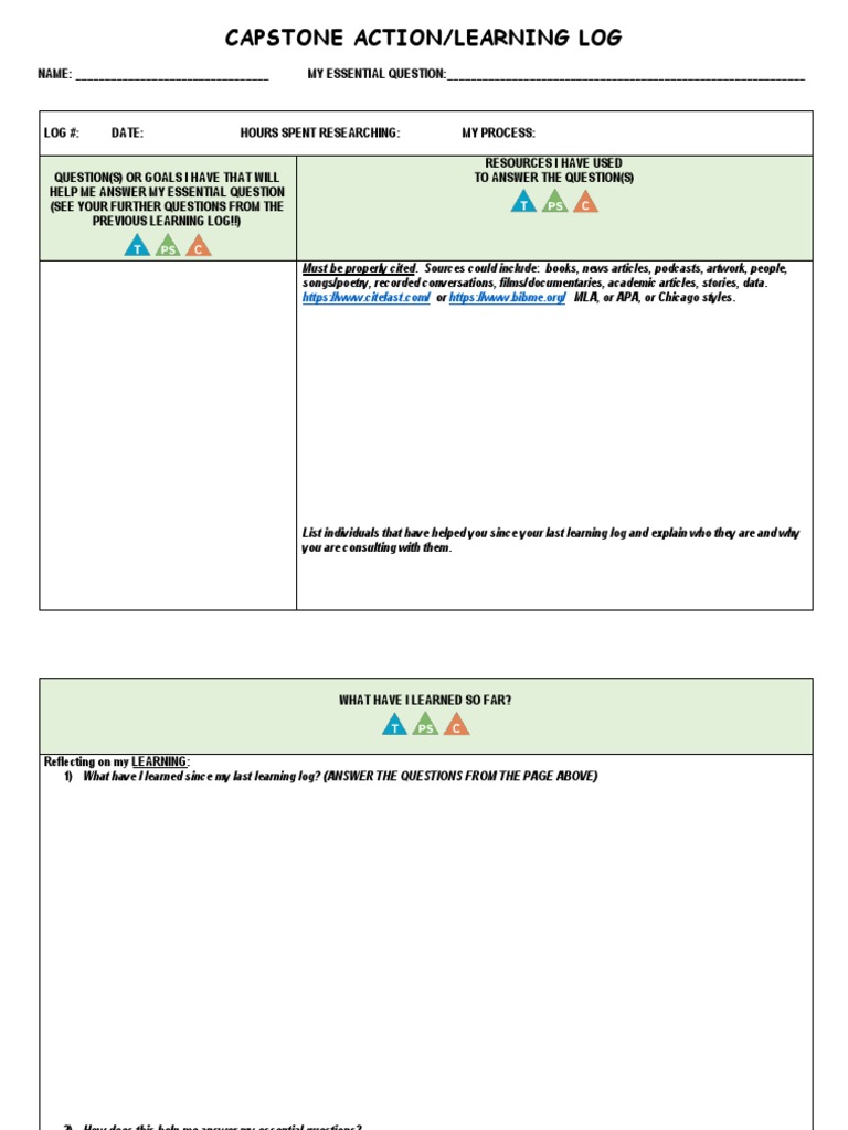 Capstone Learning Log Template and Rubric 2021 | PDF | Learning ...