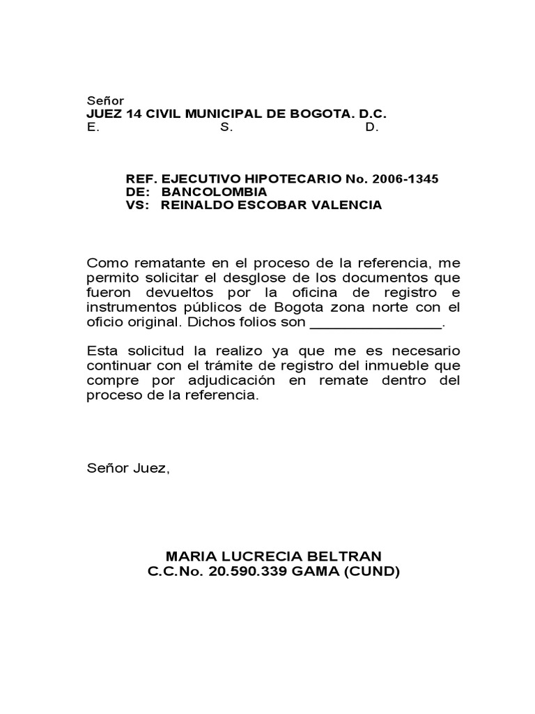 Solicitud Desglose de Documentos | PDF