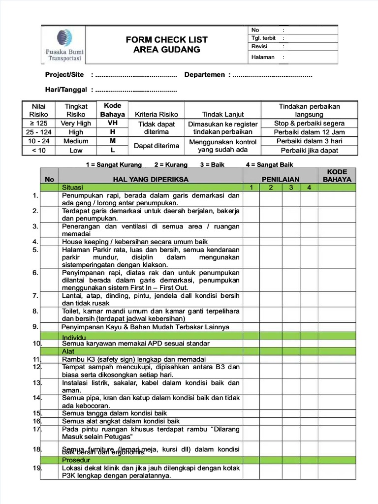 Form Checklist Area Gudang DL - B | PDF