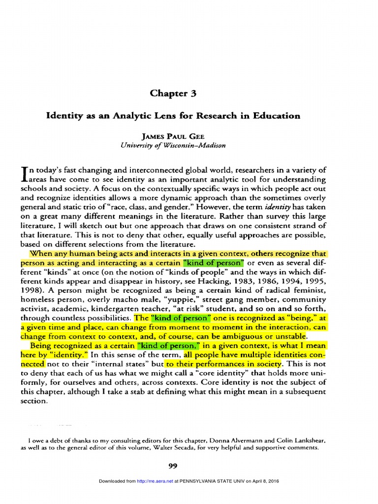 Gee, James Paul. - Identity As Analytic Lens For Research in Education ...