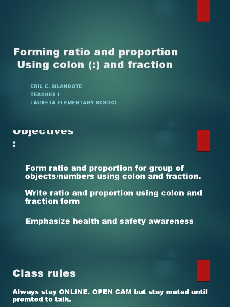 Forming Ratio and Proportion Using Colon (:) and Fraction: Eric E ...