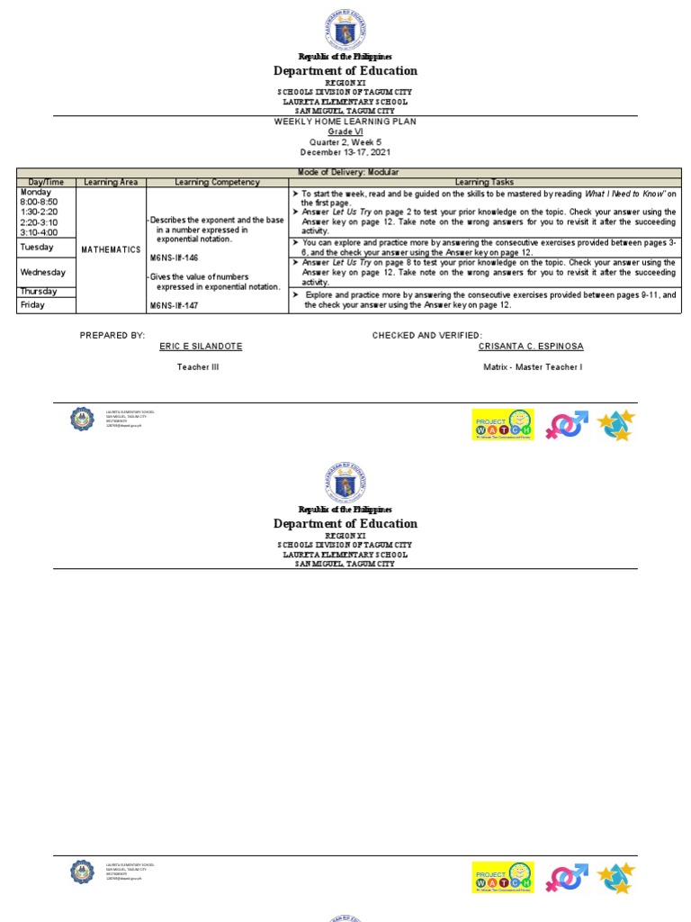WHLP 2ND Quarter Math 6 7 | PDF | Behavior Modification | Cognition