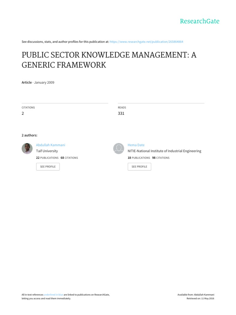 2009 Public Sector Knowledge Management A Generic Framework | Download grátis PDF | Knowledge ...