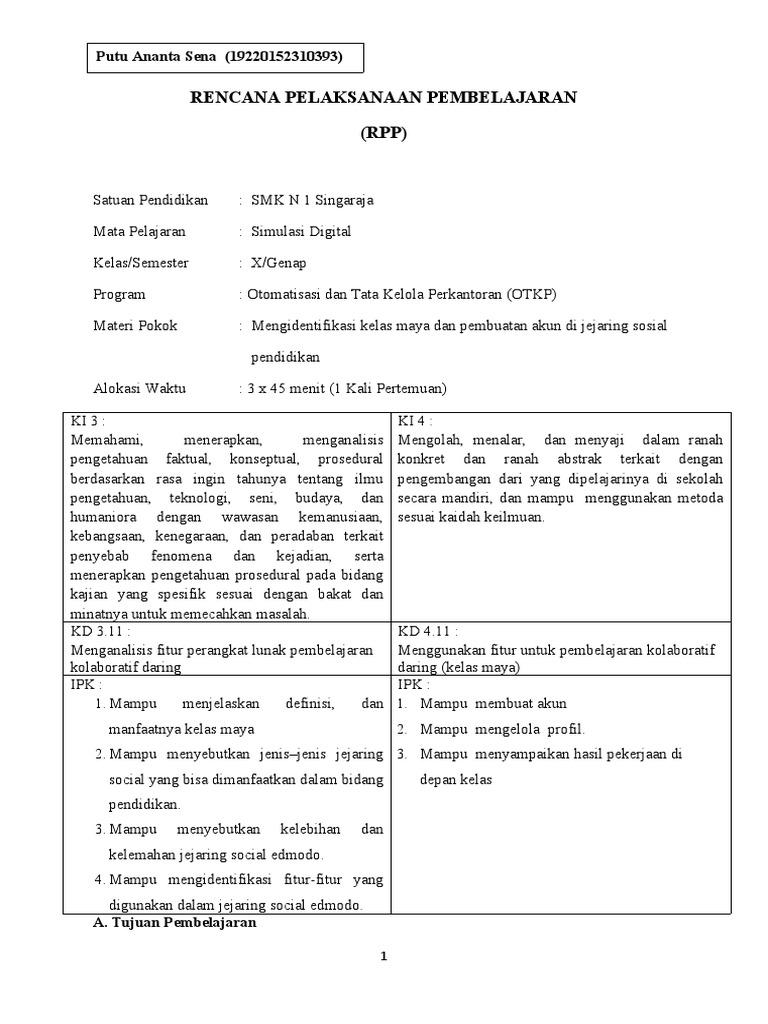 RPP Kelas Maya | PDF | Komputer