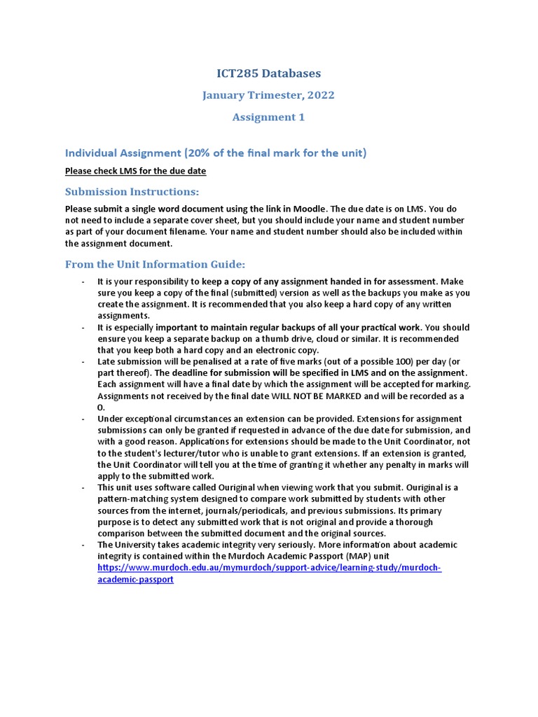 ICT285 2022 TJ Assignment 1 | PDF | Databases | Relational Database