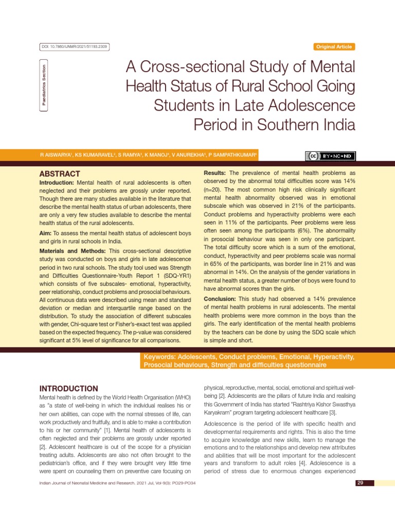 Adolescent Study | PDF | Mental Disorder | Adolescence