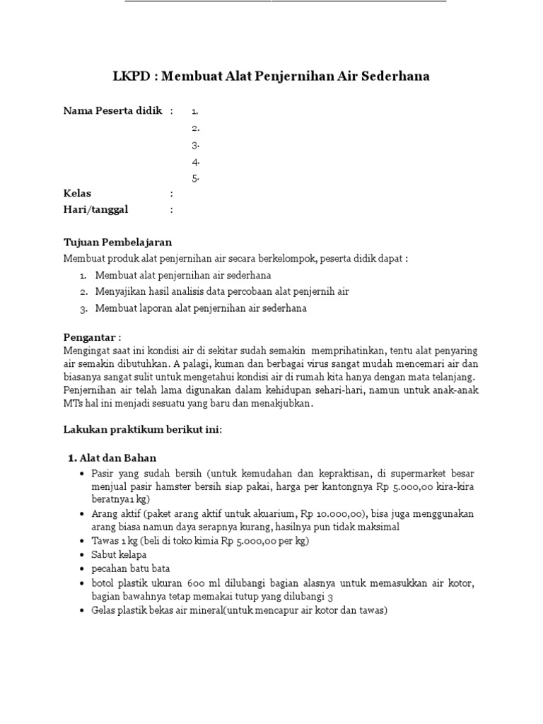Alat Penjernihan Air Sederhana untuk MTs | PDF