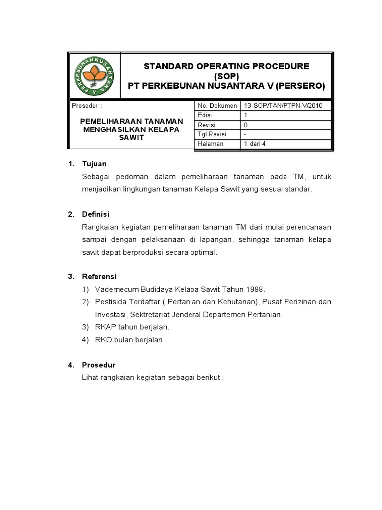 13-Sop Pemeliharaan Tanaman Menghasilkan Kelapa Sawit | PDF