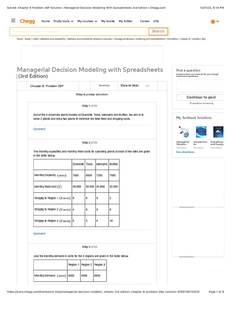 Managerial Decision Modeling With Spreadsheets: (3rd Edition) | PDF | Textbook | Spreadsheet