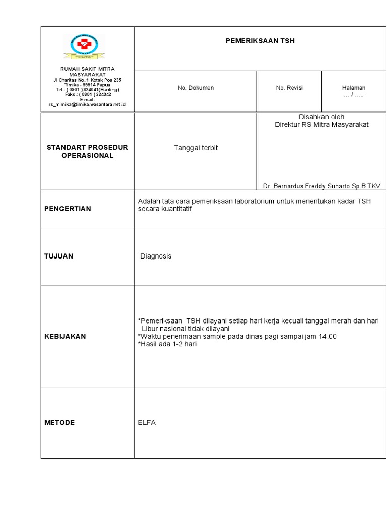 Sop Pemeriksaan TSH | PDF