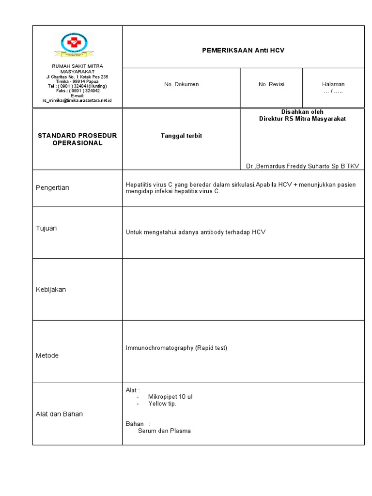 SOP PEMERIKSAAN Anti HCV | PDF