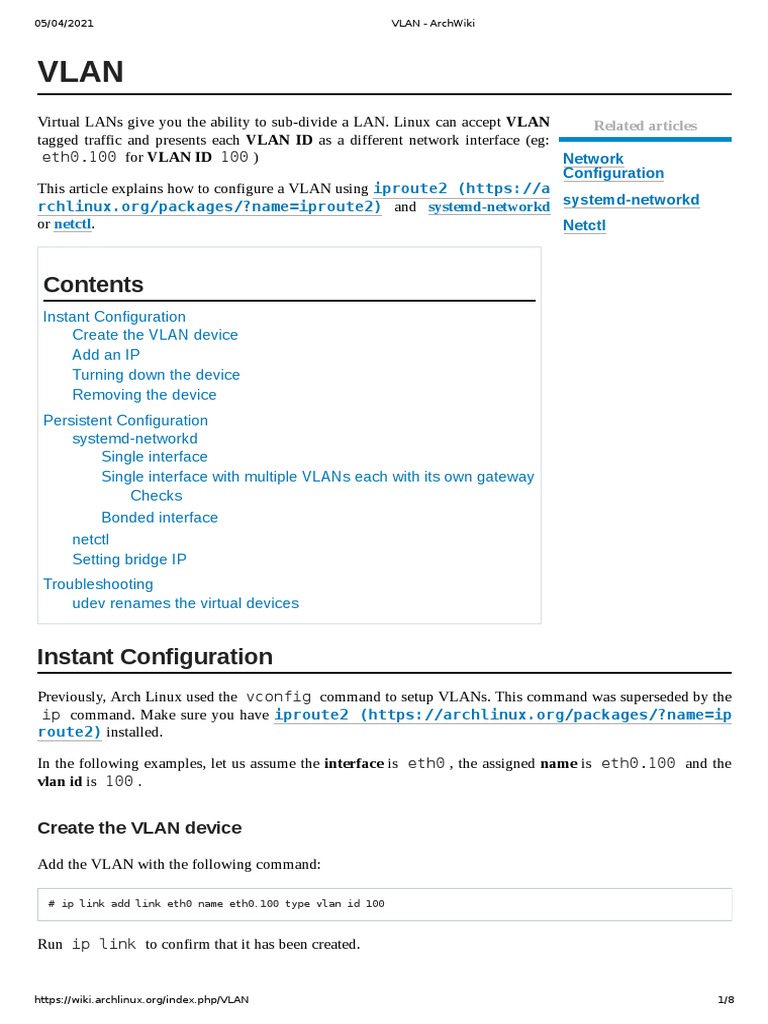 Network Configuration Systemd Networkd Netctl Iproute2 A Systemd Networkd Netctl Pdf 