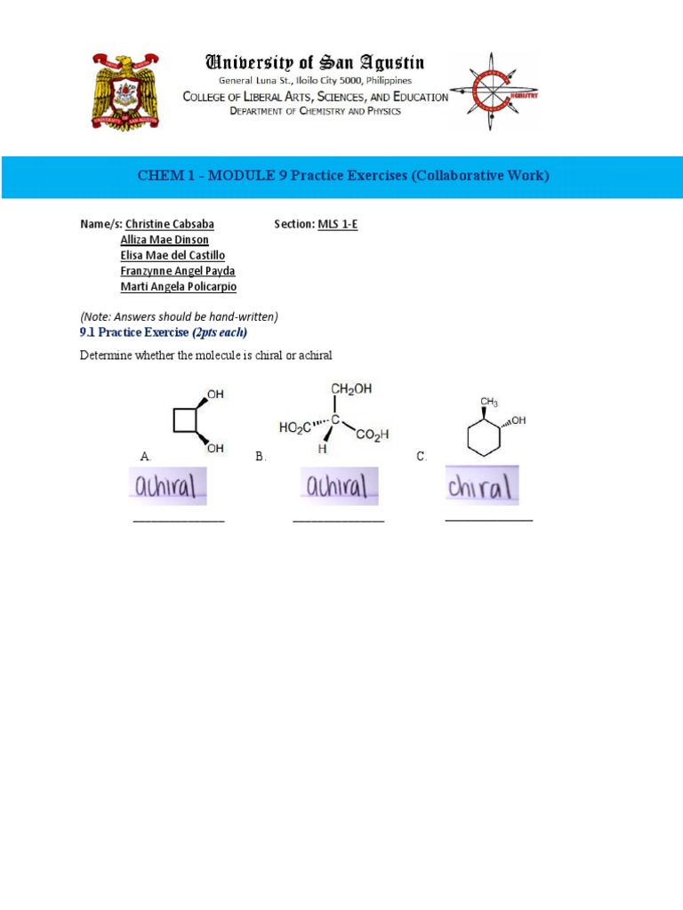 Module 9 10 Practice Exercises | PDF | Chirality (Chemistry) | Chemical ...