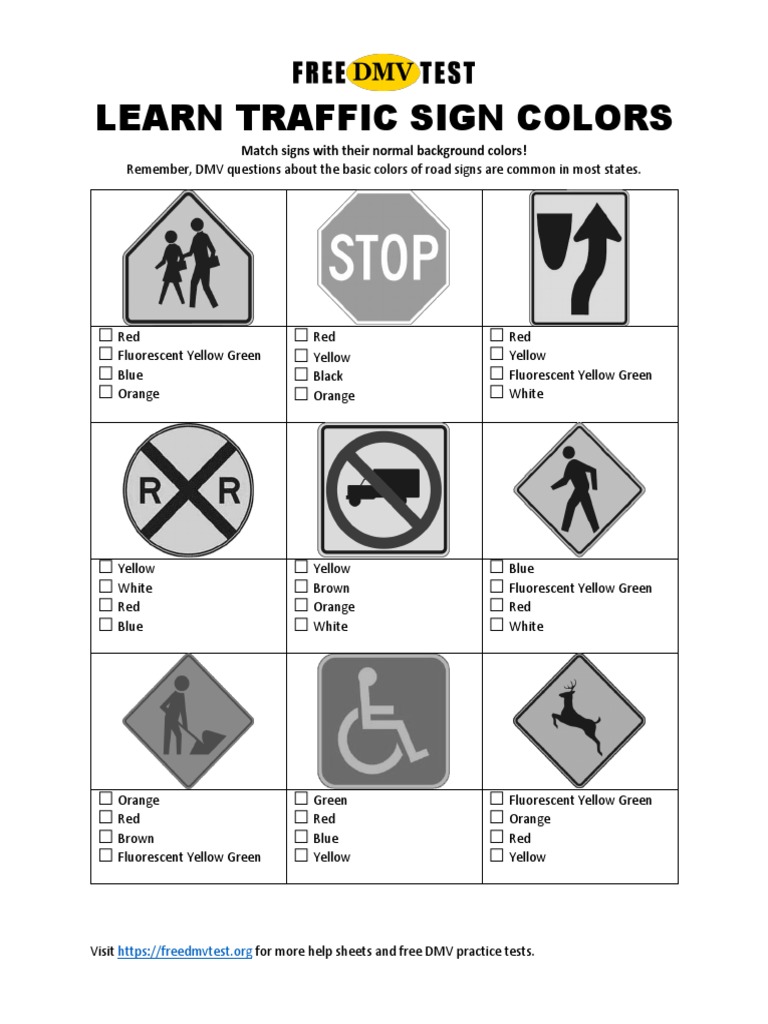 Learn Traffic Sign Colors: Match Signs With Their Normal Background ...