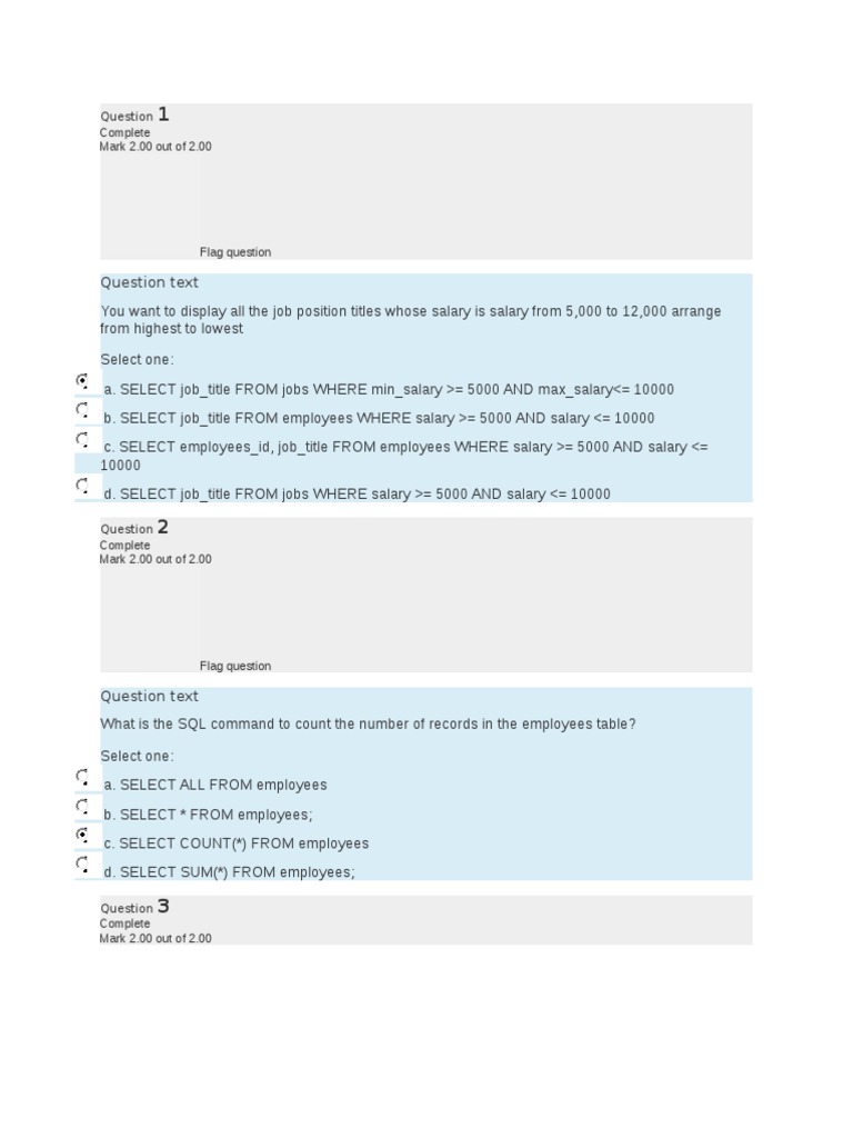 Analyzing SQL Questions: A Review of Database Concepts and Syntax | PDF | Pl/Sql | Parameter ...