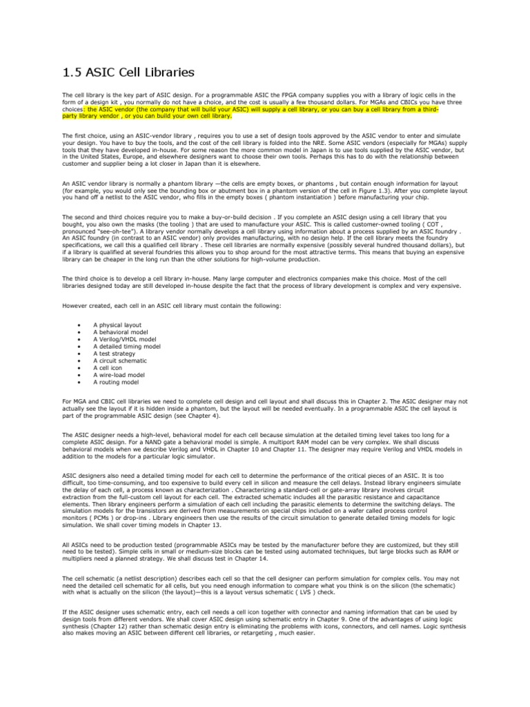 ASIC Cell Library Components | PDF | Electricity | Computer Science
