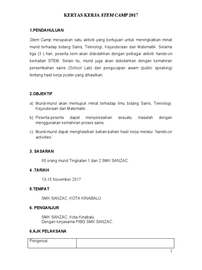 Contoh Kertas Kerja Kem Stem | PDF