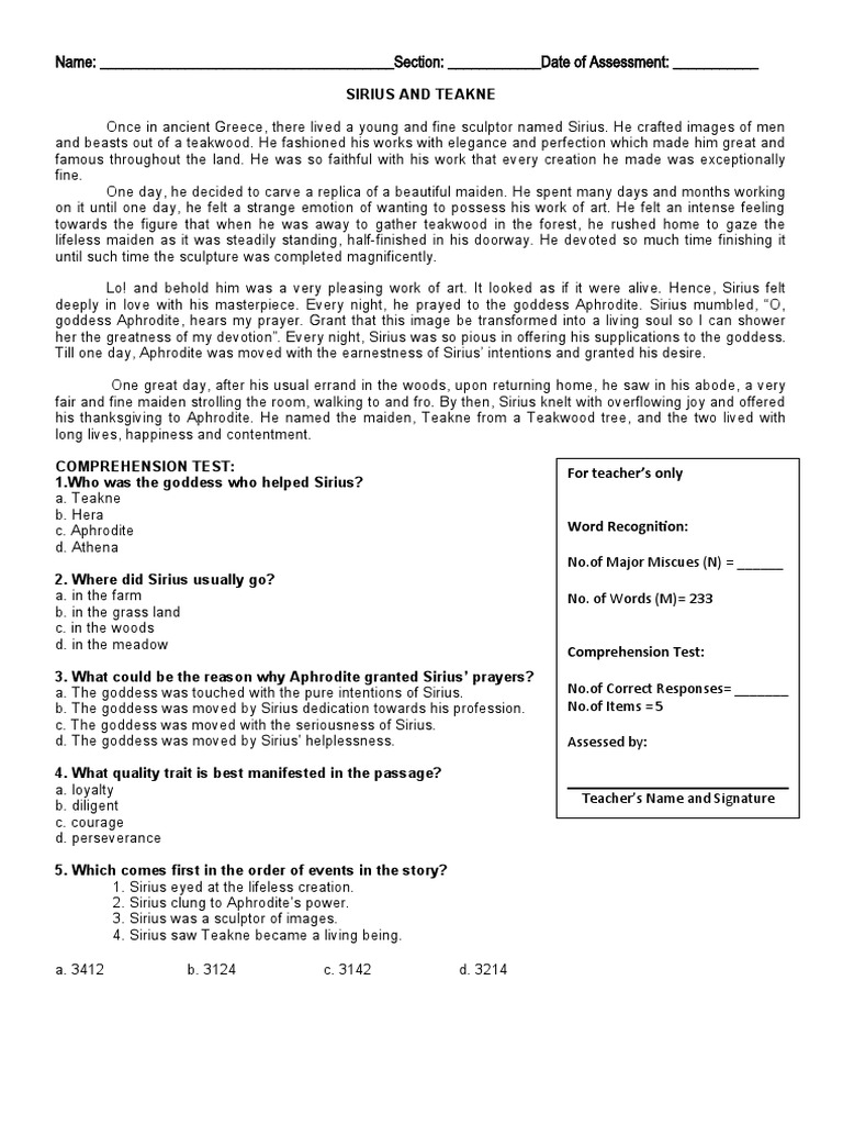 Grade 10 Diagnostic Test-1 | PDF | Aphrodite