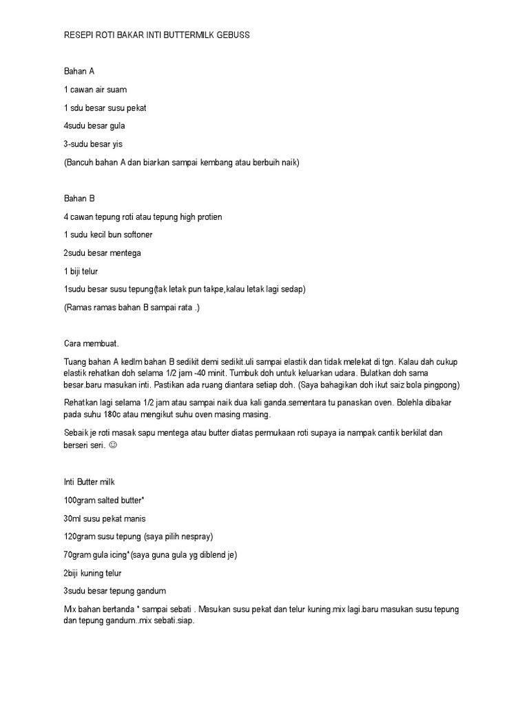 Resepi Roti Bakar Buttermilk Gebu | PDF