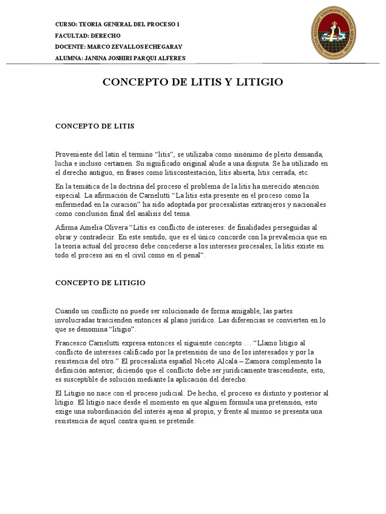 Concepto De Litis Y Litigio Pdf Demanda Judicial Principios éticos