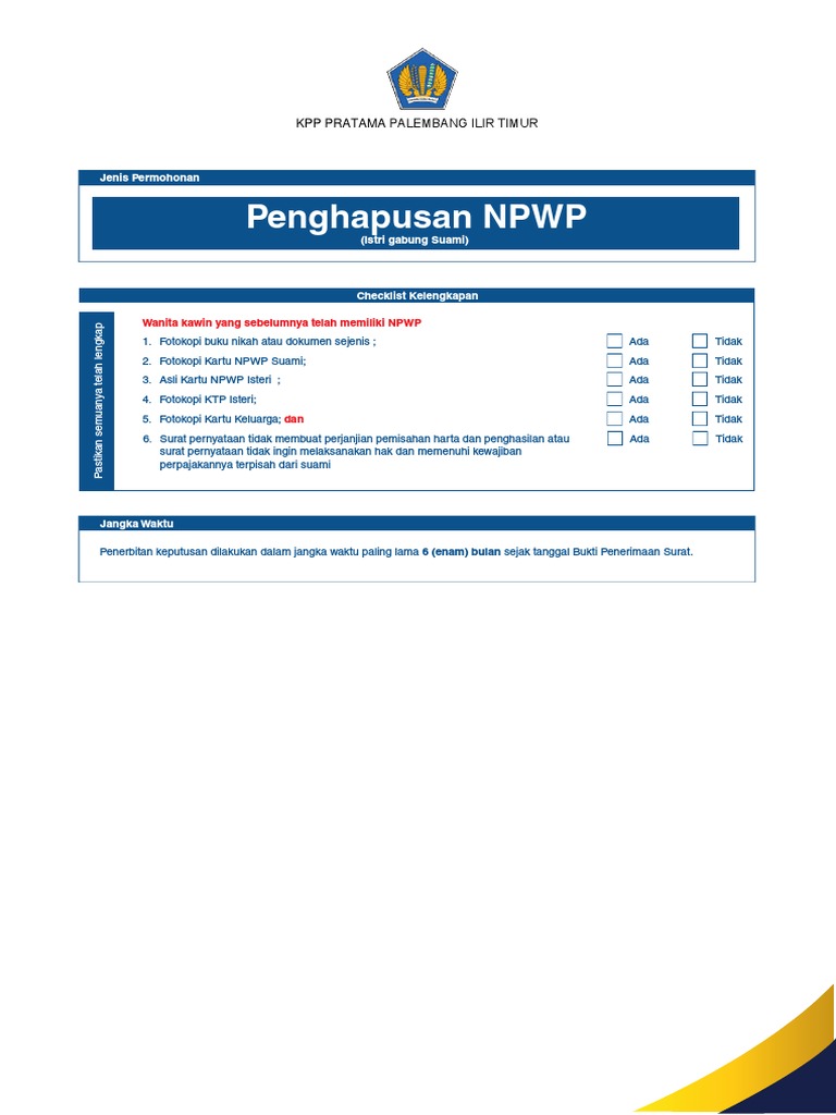 Form Penghapusan NPWP (Isteri Gabung Suami) | PDF