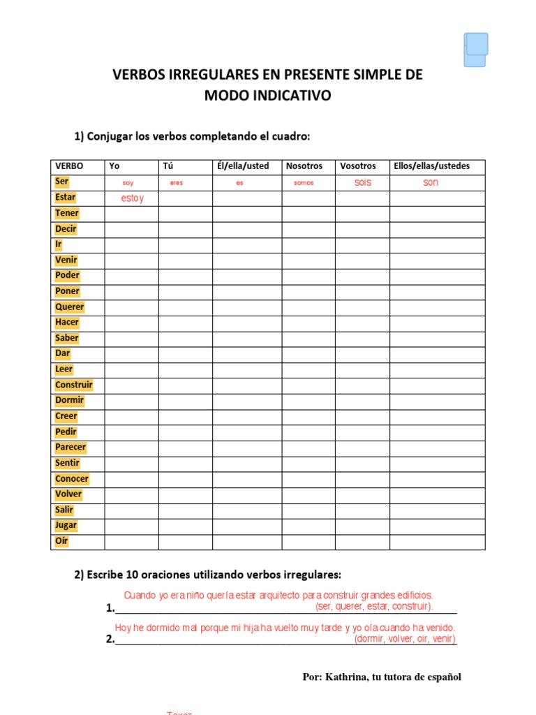 Verbos Irregulares en Presente Simple | PDF