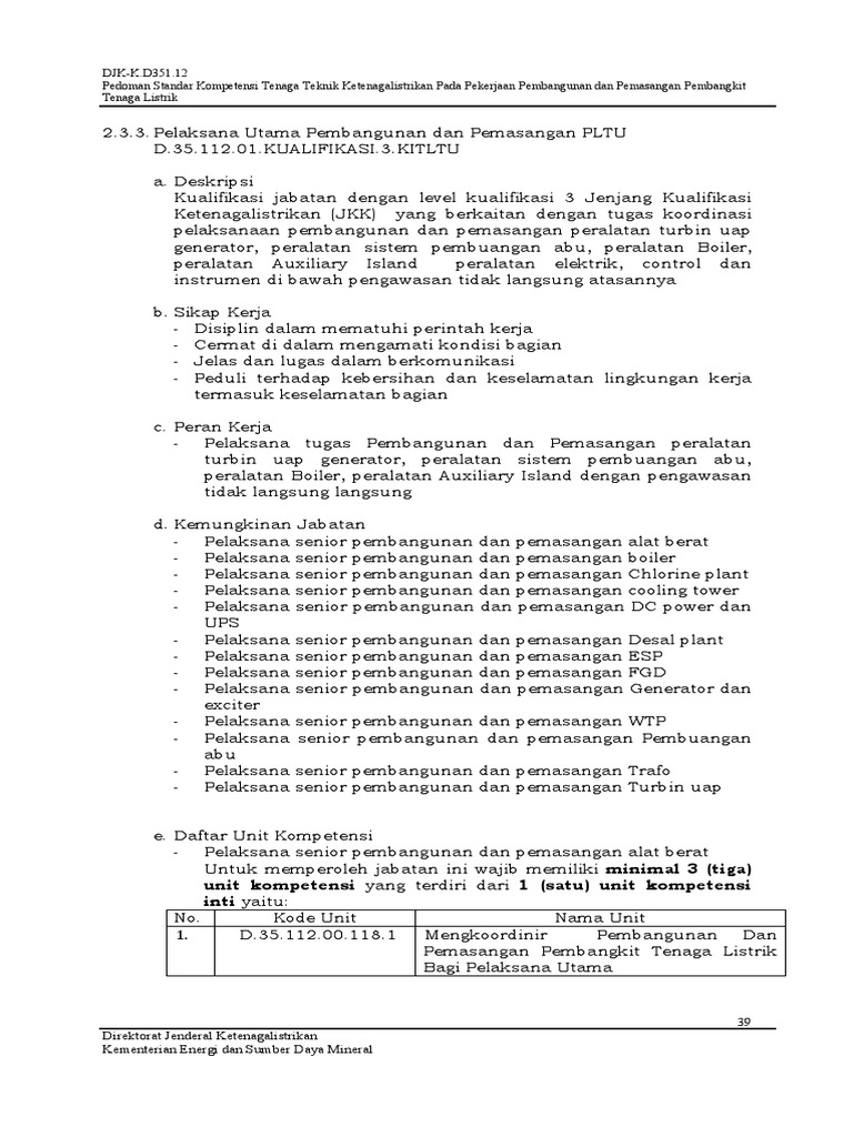 SKTTK Pembangunan Dan Pemasangan Pembangkitan Pltu LVL 3 | PDF