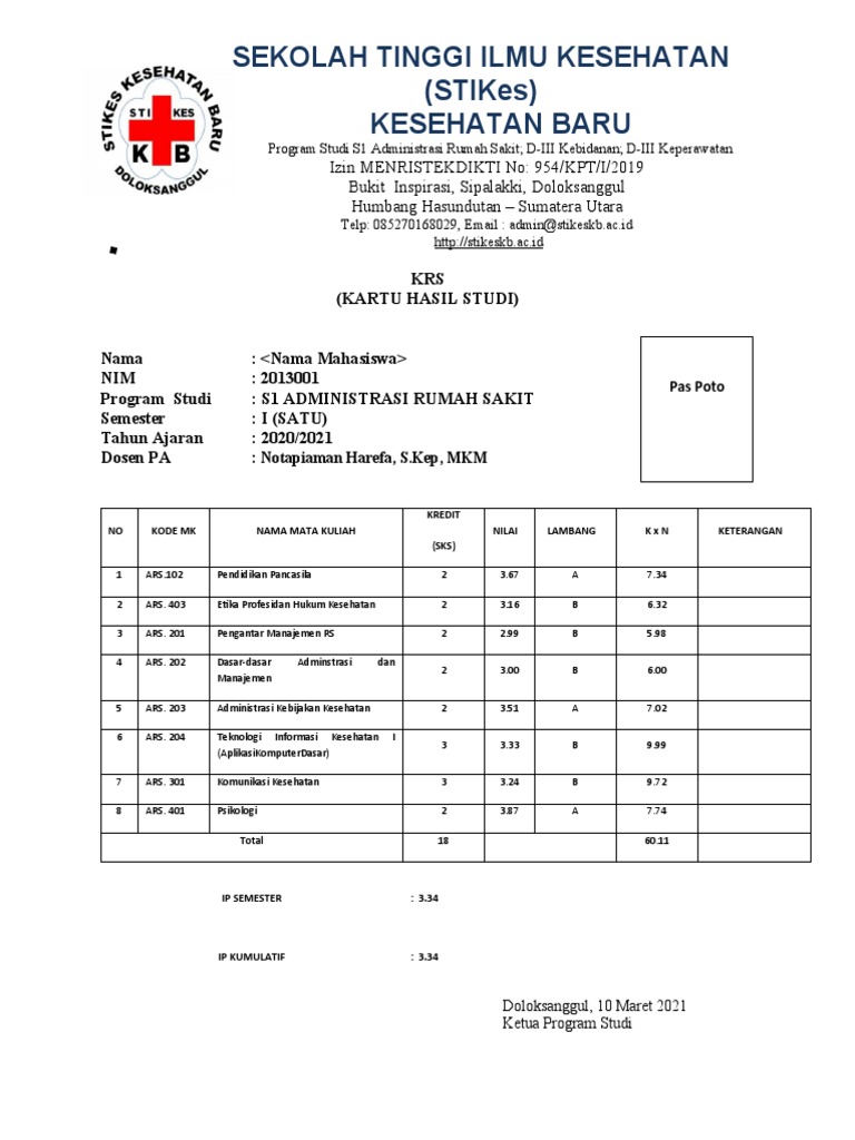 KRS dan Laporan Akademik STIKes 2021 | PDF