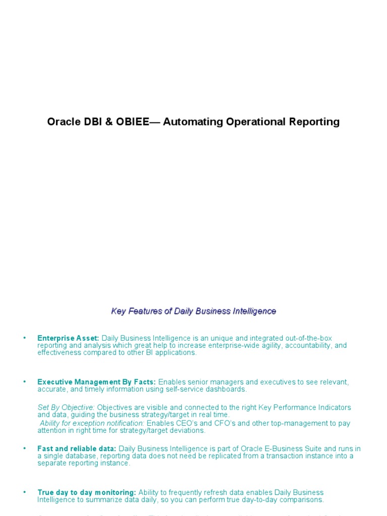 Presentation DBI | PDF | Business Intelligence | Oracle Corporation