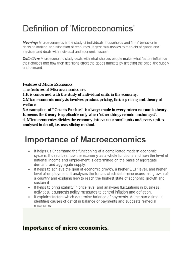 Definition of 'Microeconomics' | PDF | Economics | Microeconomics