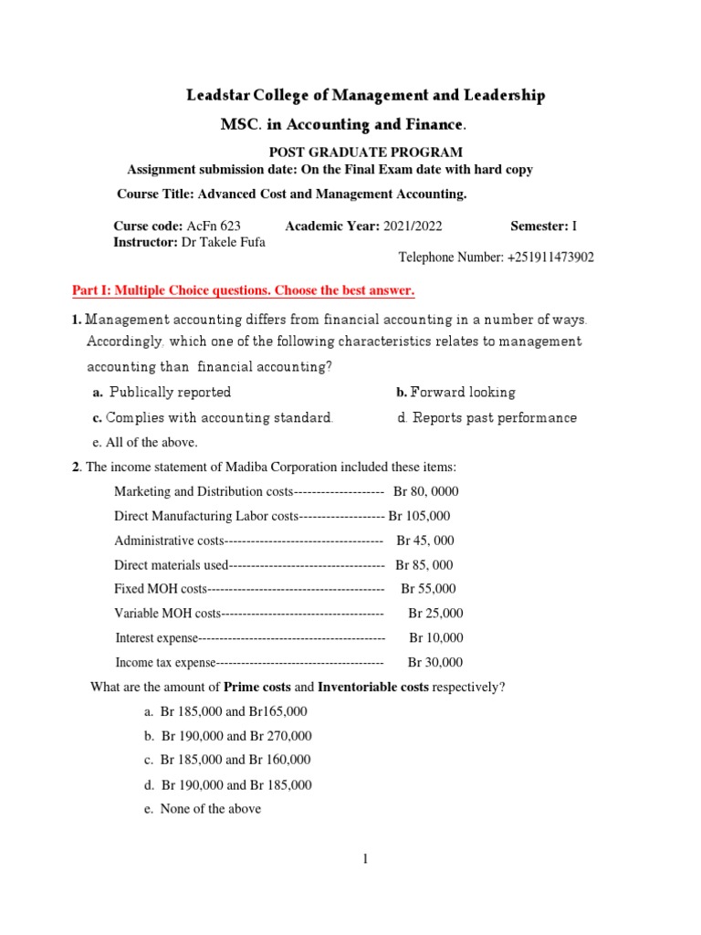 Advanced Cost and Management Acct MSC Leadstar | PDF | Management ...