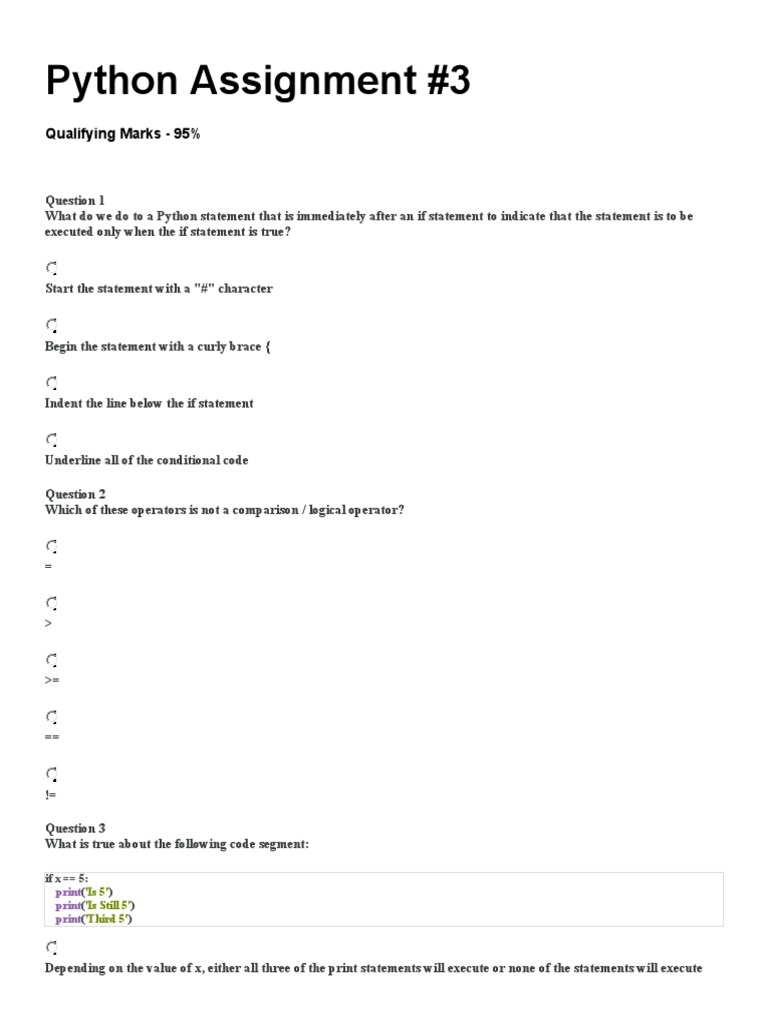 Python Assignment #3: Qualifying Marks - 95% | PDF | Computer ...