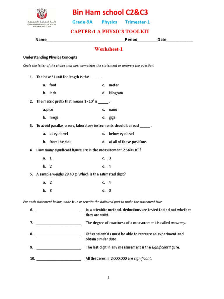 Understanding Measurement Concepts: An Analysis of a Physics Worksheet ...