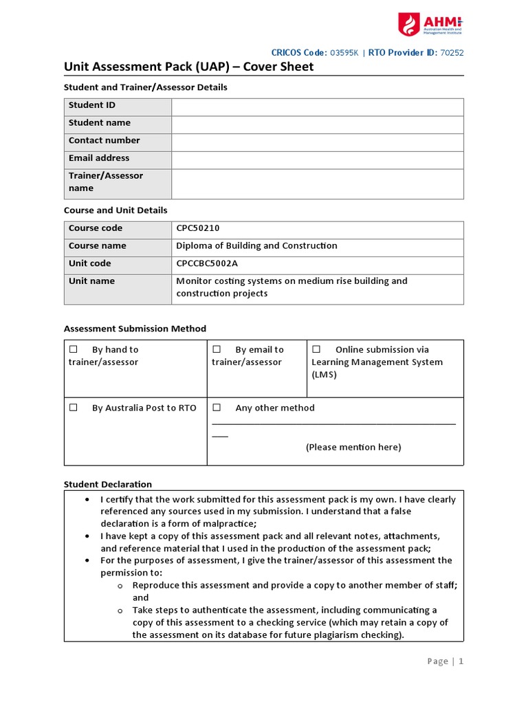 CPCCBC5002 Unit Assessment Pack | PDF | Overdraft | Educational Assessment