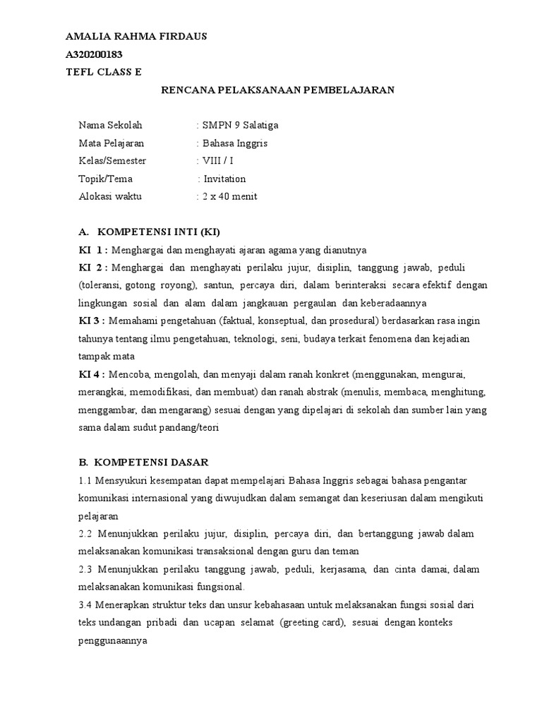 Mid Test Tefl RPP | PDF