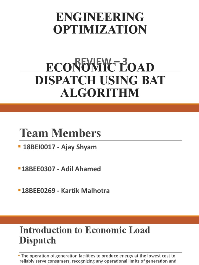 Engineering Optimization Economic Load Dispatch Using Bat Algorithm ...