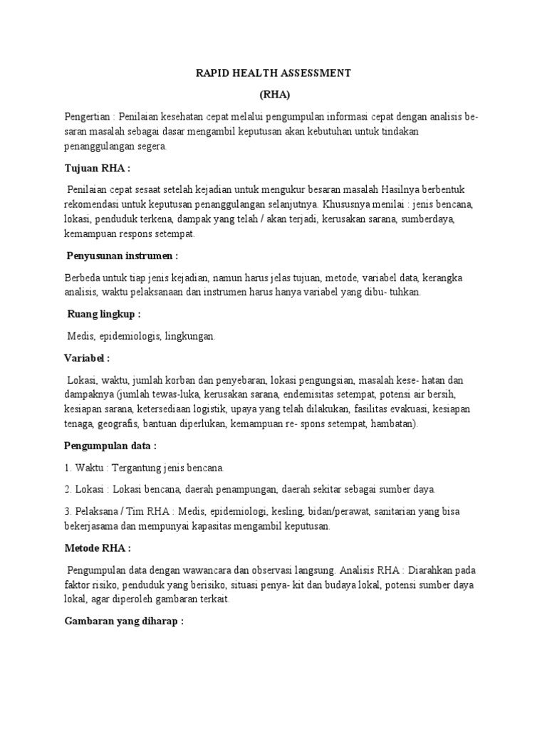 Rapid Health Assessment (RHA) | PDF | Pengembangan Diri
