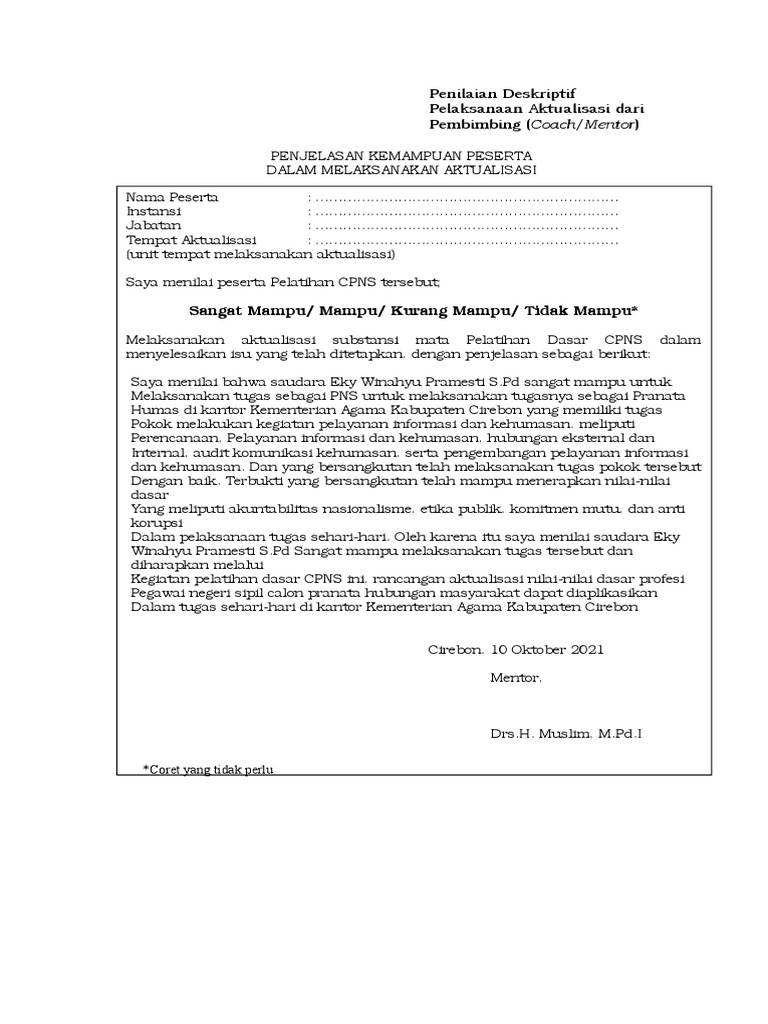 Formulir Coach Dan Mentor | PDF